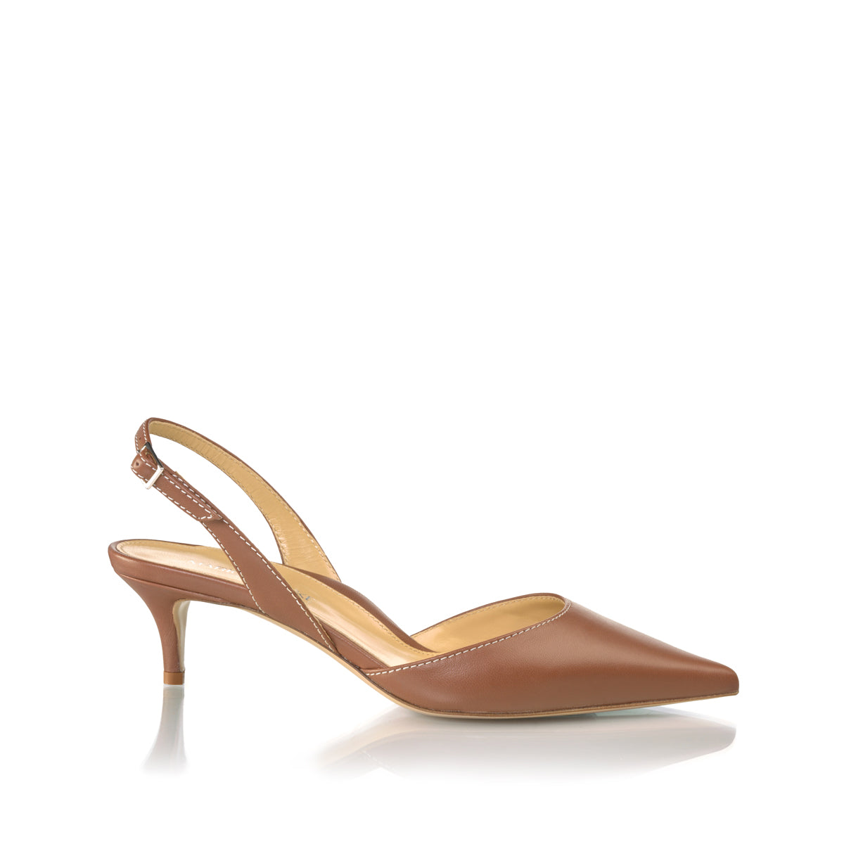 Classic Slingback 45 | Luggage + Ecru Stitching – Marion Parke