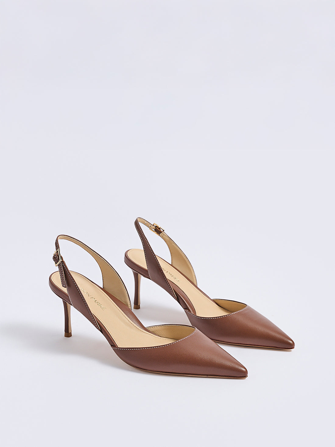 Classic Slingback 70 in Luggage Nappa with Ecru Stitching – Marion Parke